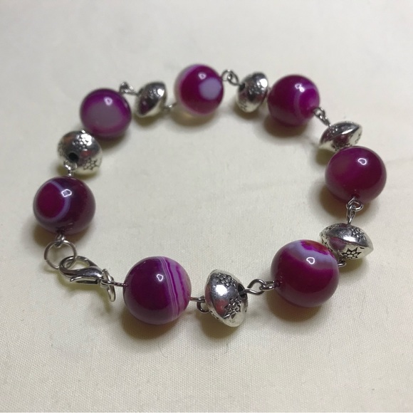 Azua Designs | Jewelry | Fuschia Pink Agate Geode Silver Charmed ...